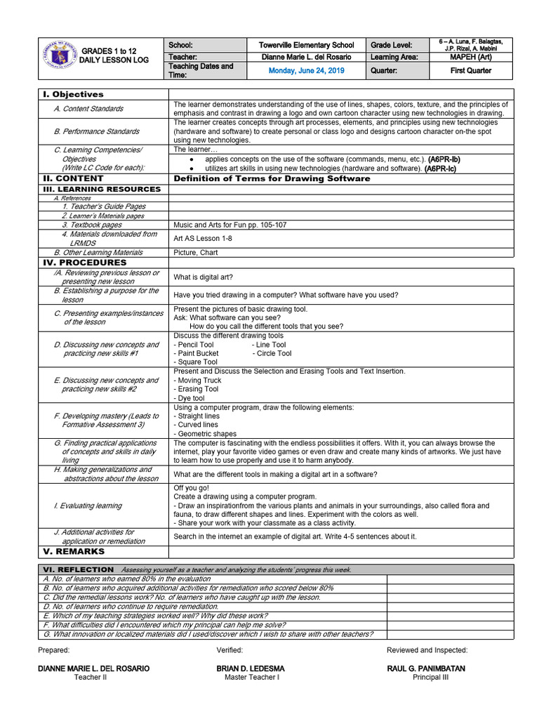 Grade 6 DLL - Q1 - W4 (MAPEH) | Download Free PDF | Learning | Teachers