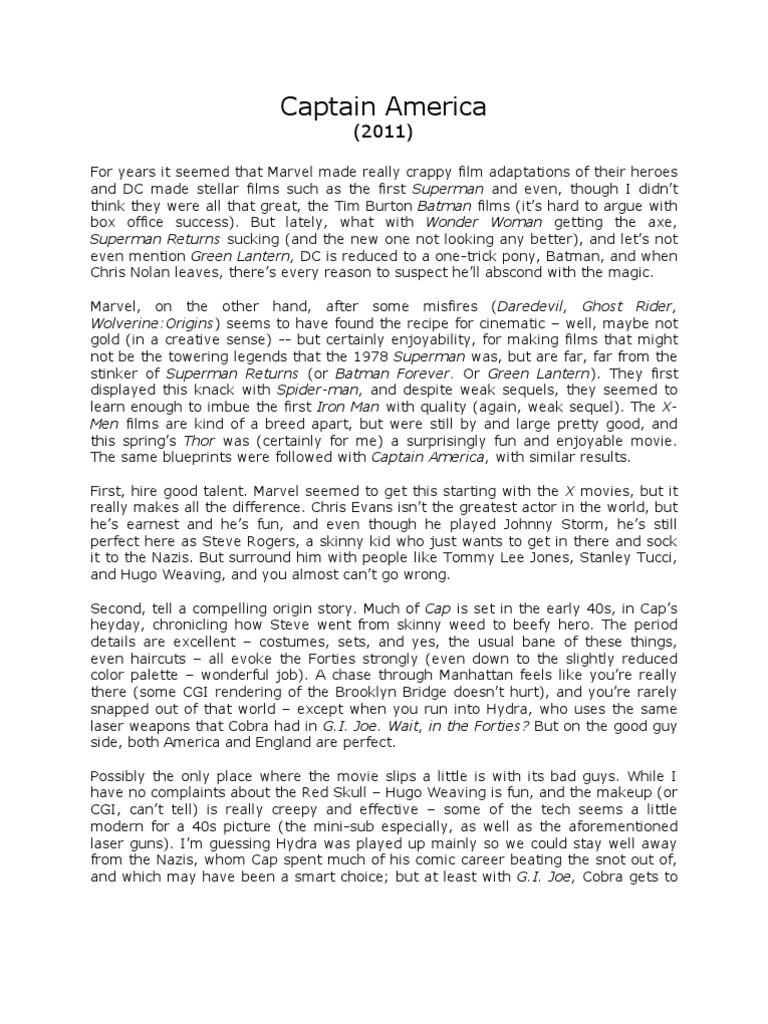 Captain America Movie Review | PDF | Marvel Comics | Batman