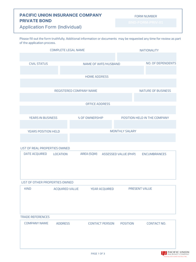 PUIC Bond Application Individual Fillable | PDF