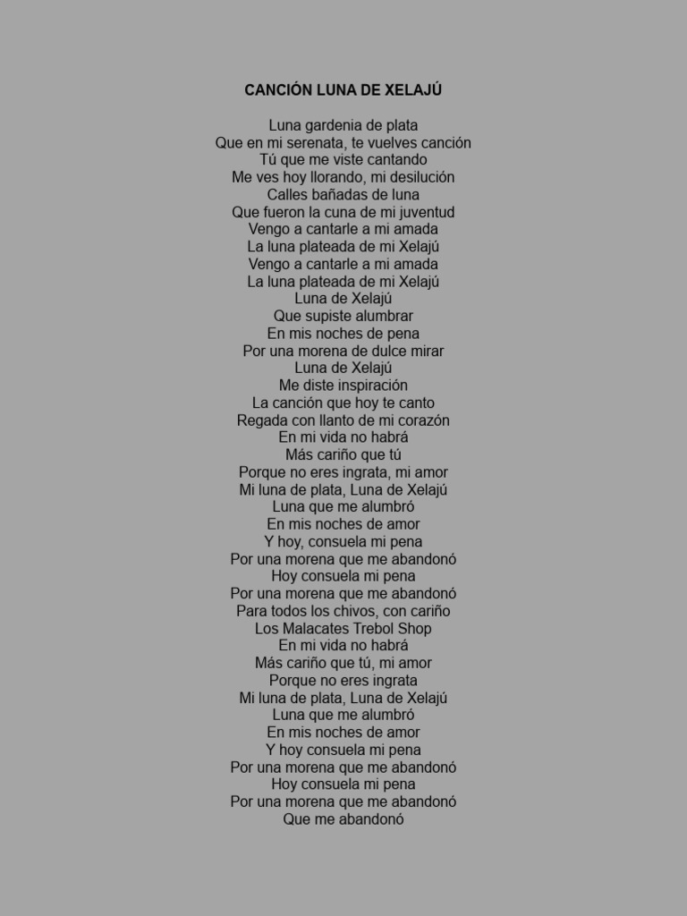 Letra de la Canción Luna de Xelajú | PDF