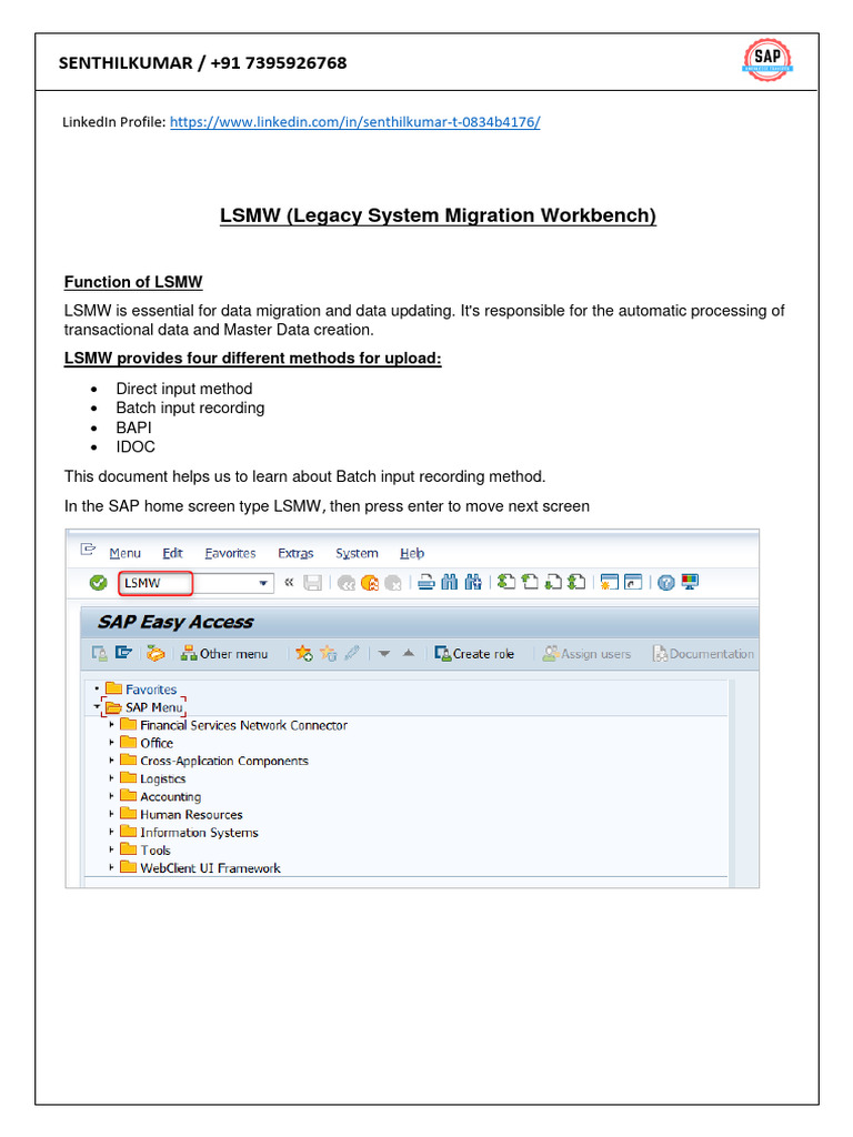 SAP LSMW Step by Step Full Document | PDF | Microsoft Excel | Data Management