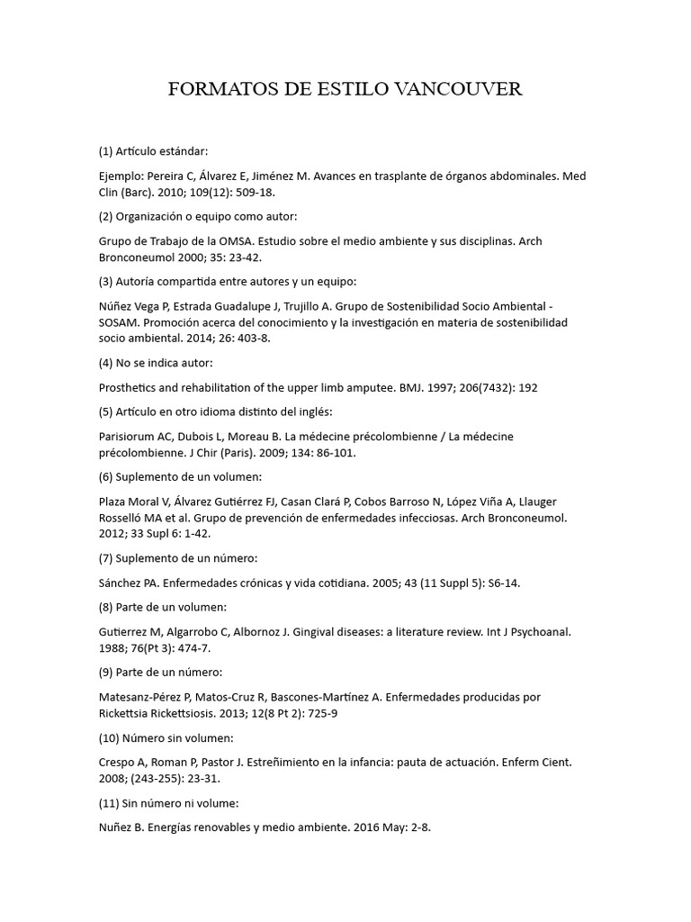 Formatos de Estilo Vancouver | PDF | Medicina | Cuidado de la salud