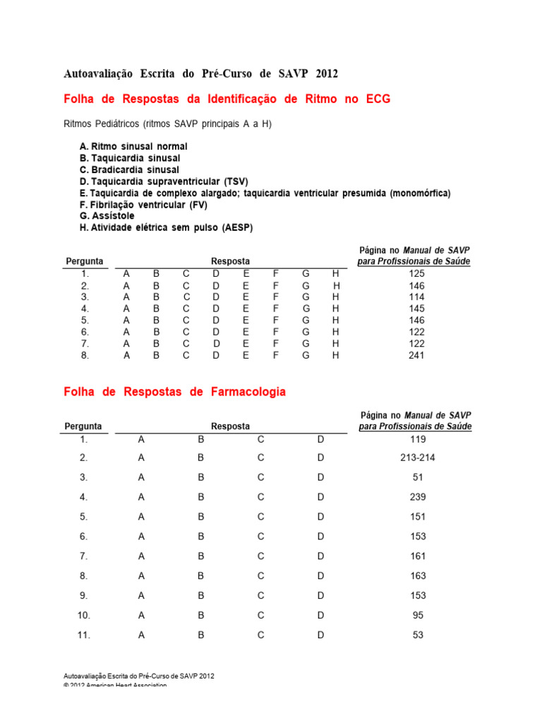 4-Pré-teste-FOLHA DE RESPOSTAS (PALS) | PDF | Coração ...