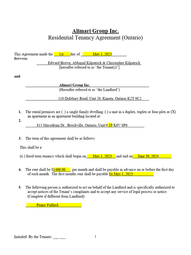 Alimari Blank Lease Agreement | PDF | Leasehold Estate | Landlord