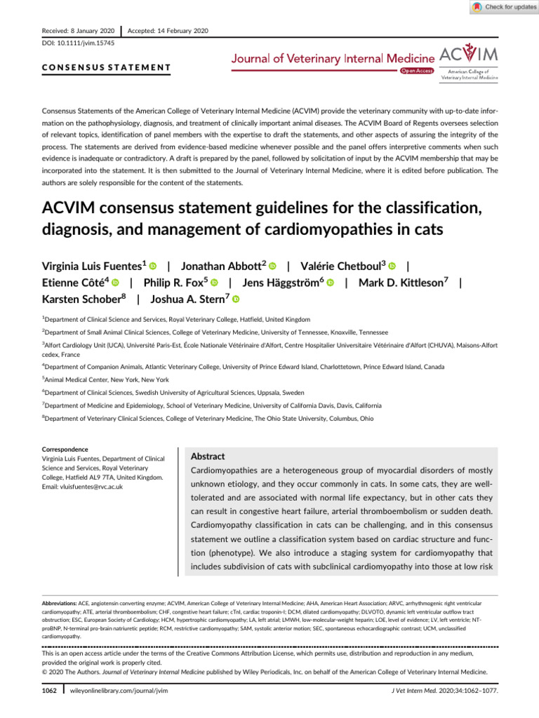 ACVIM Consensus Statement Guidelines For The Classification, Diagnosis ... ACVIM Consensus Statement Guidelines For The Classification, Diagnosis ...
