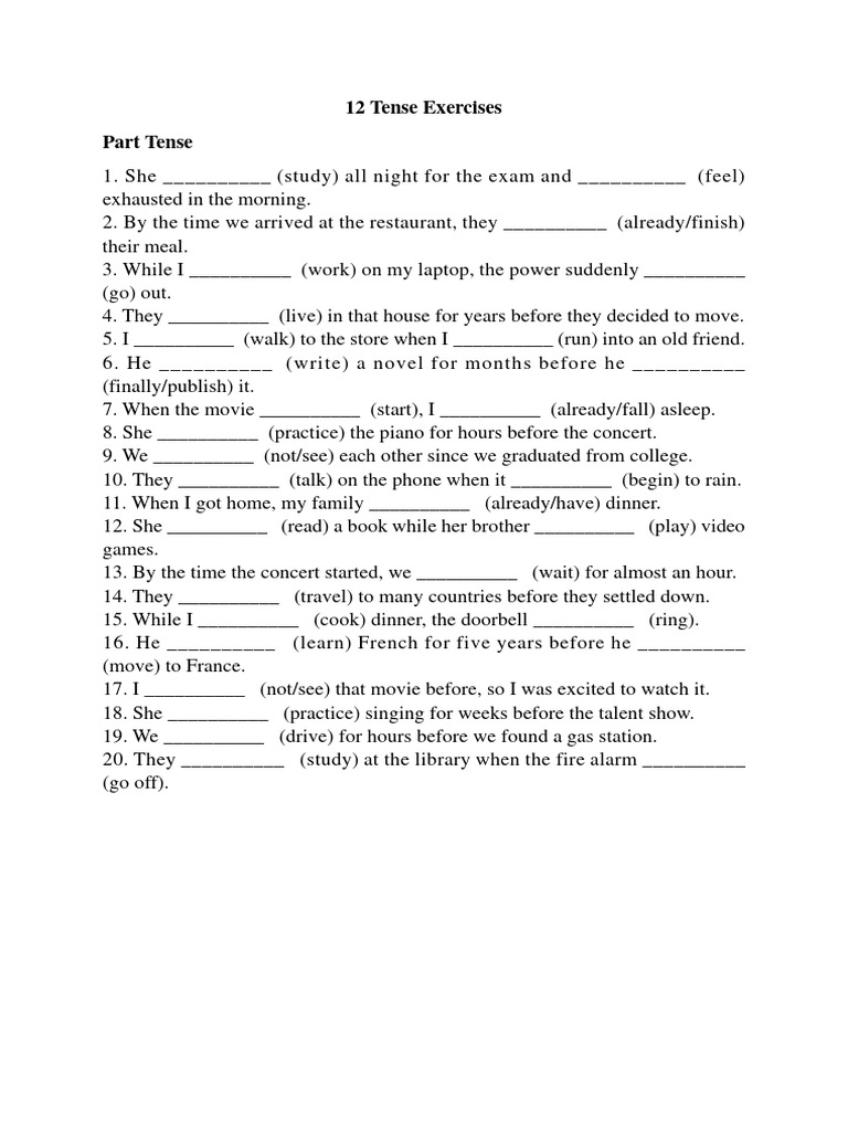 12 Tense Exercises for English Learners | PDF | Language Arts & Discipline