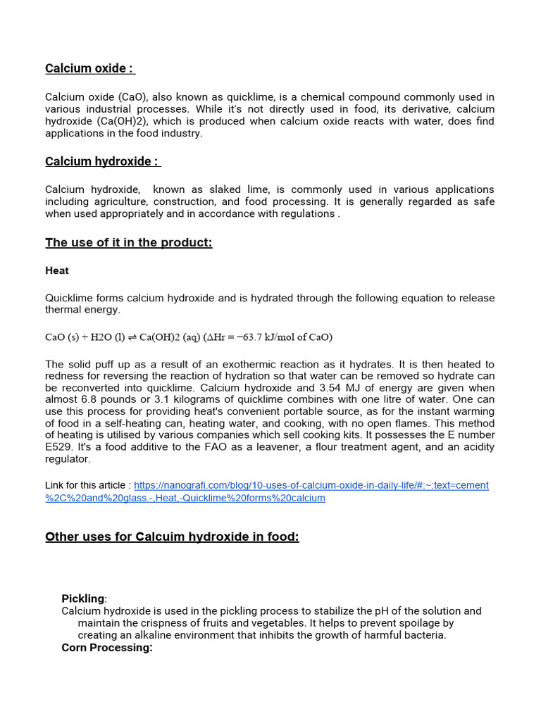 Calcium Oxide | PDF | Calcium | Chemistry