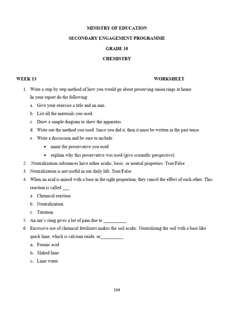 Grade 10 Chemistry Week 13 Lesson 1 Worksheet 1 and Solutions | PDF ...