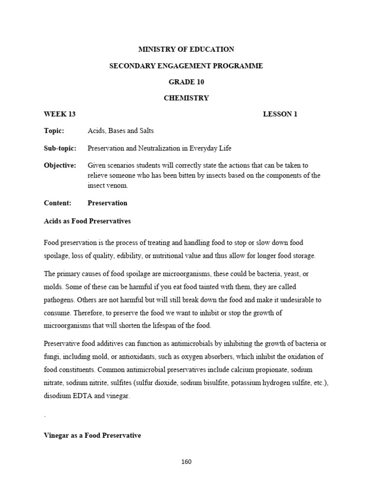Grade 10 Chemistry Week 13 Lesson 1 | PDF | Food Preservation | Acid Grade 10 Chemistry Week 13 Lesson 1 | PDF | Food Preservation | Acid