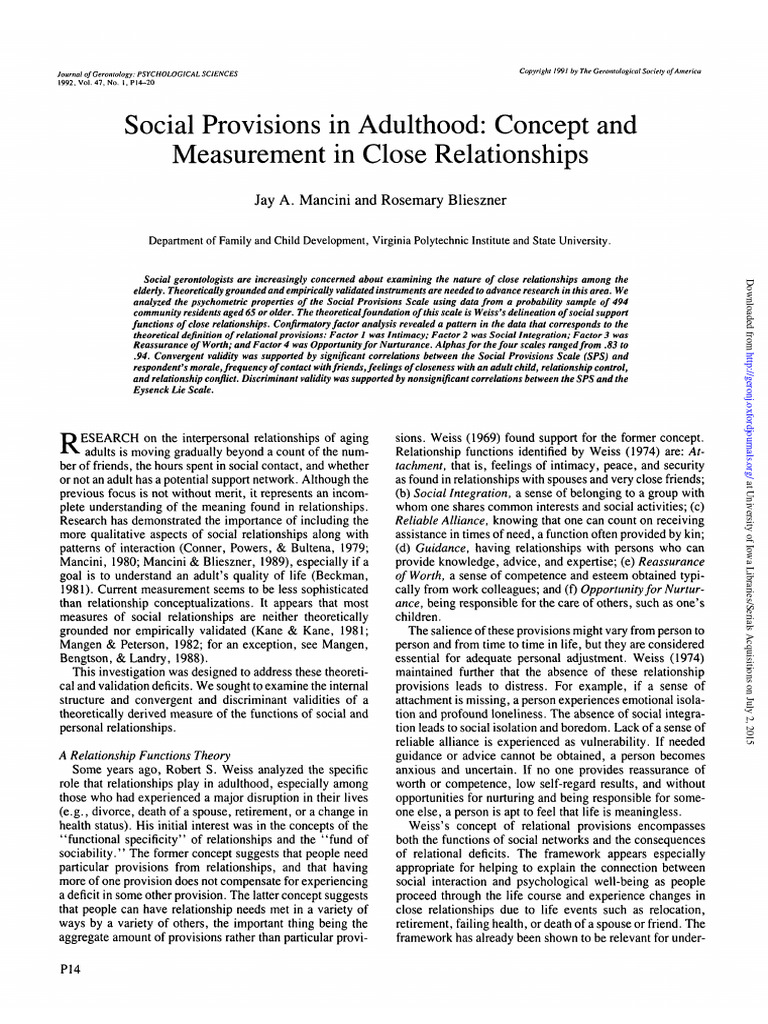 Mancini 1992 | PDF | Factor Analysis | Validity (Statistics)