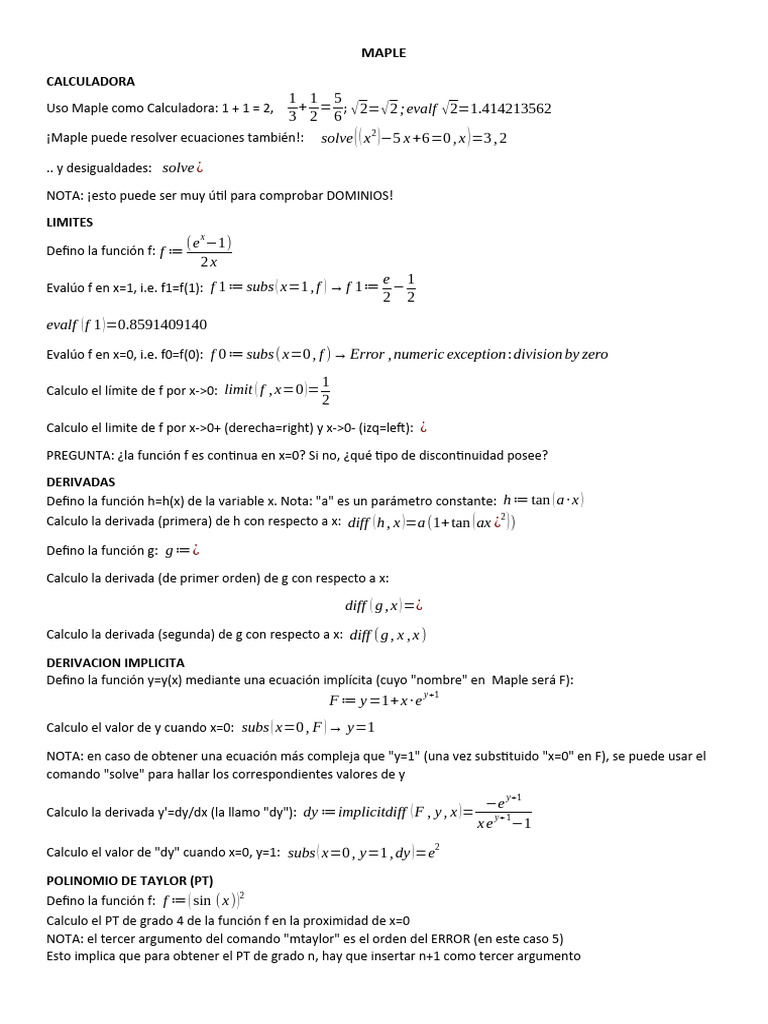 Resumen Maple | PDF | Derivado | Variable (Matemáticas)