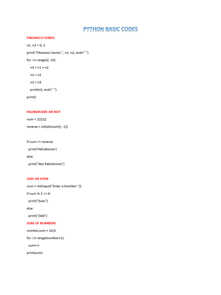 Python Basic Codes | PDF | Arithmetic | Discrete Mathematics