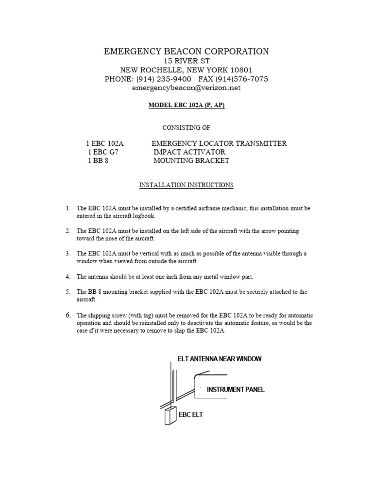 EBC 102A ELT Installation Guide | PDF | Manufactured Goods