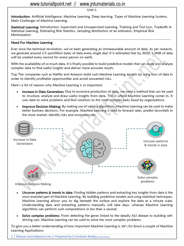 JNTUK R20 ML UNIT-I (Chapter-I) | PDF | Machine Learning | Artificial Intelligence