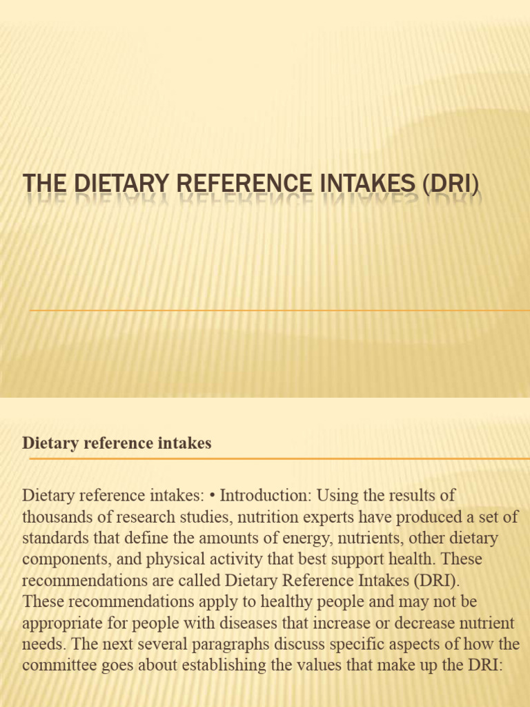 Dietary Referance Intake DRI Lec 4th Sem | PDF | Nutrients | Food Energy