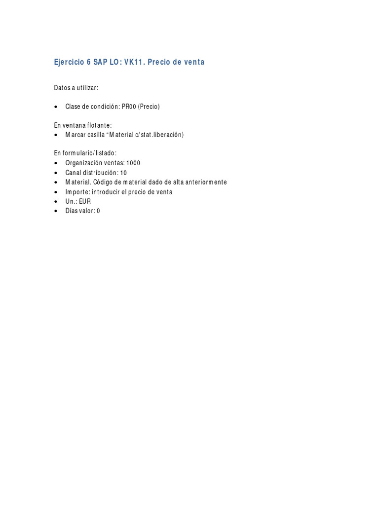 Precio de Venta en SAP LO: VK11 | PDF