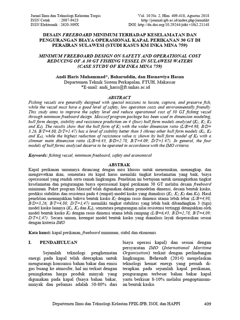 Minimum Freeboard Design On Safety and Operational Cost Reducing of A 30 GT Fishing Vessel in ...