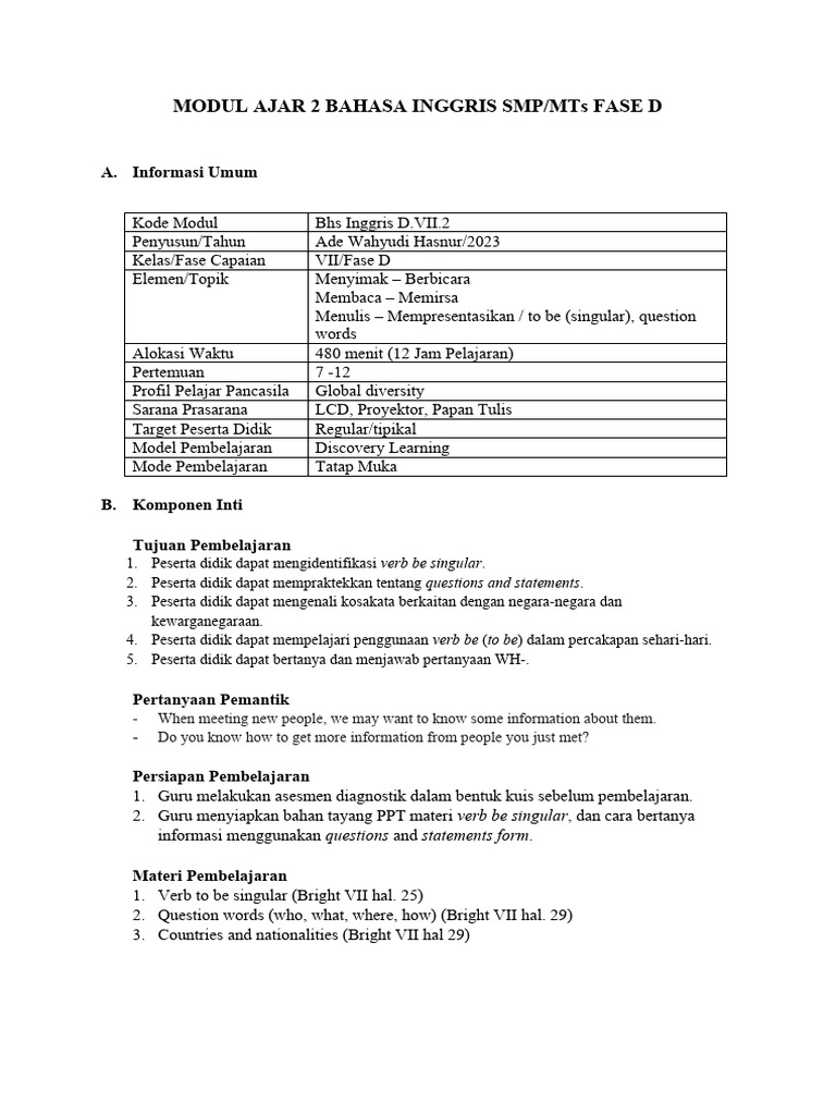 Bab 2 - Modul Ajar SMP Grade Vii | PDF