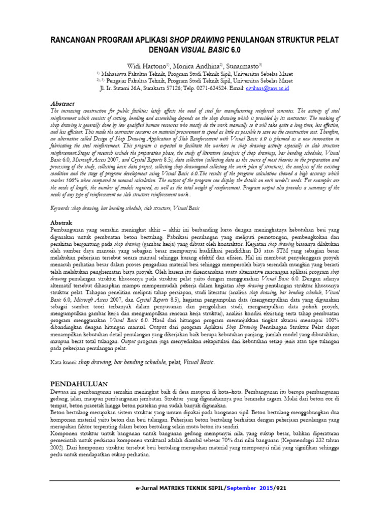 Rancangan Program Aplikasi Shop Drawing Penulangan Struktur Pelat Dengan Visual Basic 6.0 | PDF ...