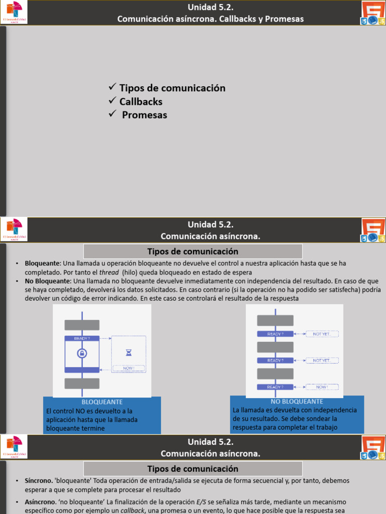 Tema 5.2 Comunicación Asíncrona Callbacks y Promesas | PDF | Devolución de llamada (programación ...