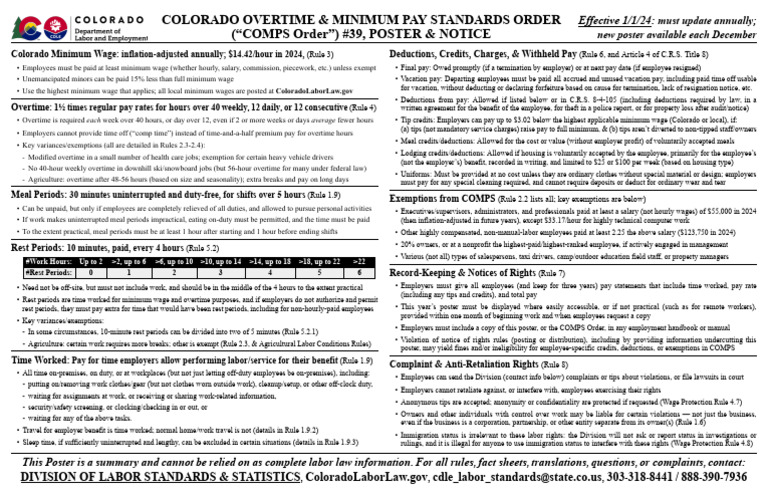 Colorado Minimum Wage & Overtime Rules | PDF | Overtime | Employment