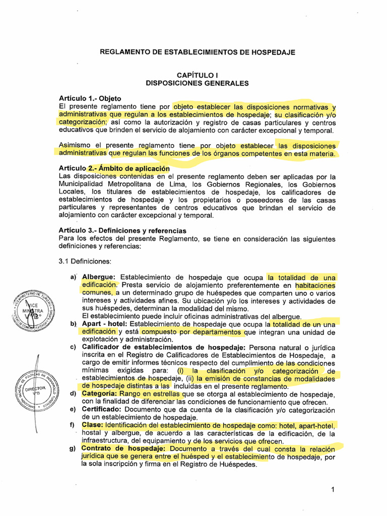 TAREA - REGLAMENTO DE ESTABLECIMIENTOS DE HOSPEDAJE - Resumen | PDF