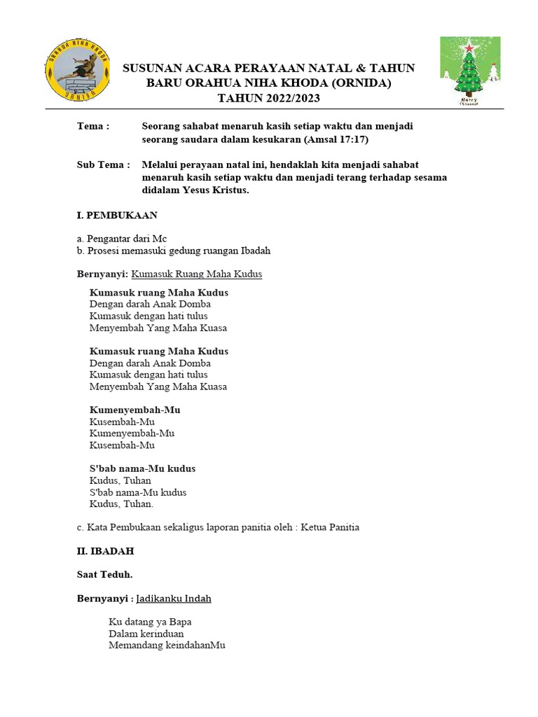 Susunan - Acara - Perayaan - Natal - Ornida Revisi 1-1 | PDF | Memasak ...
