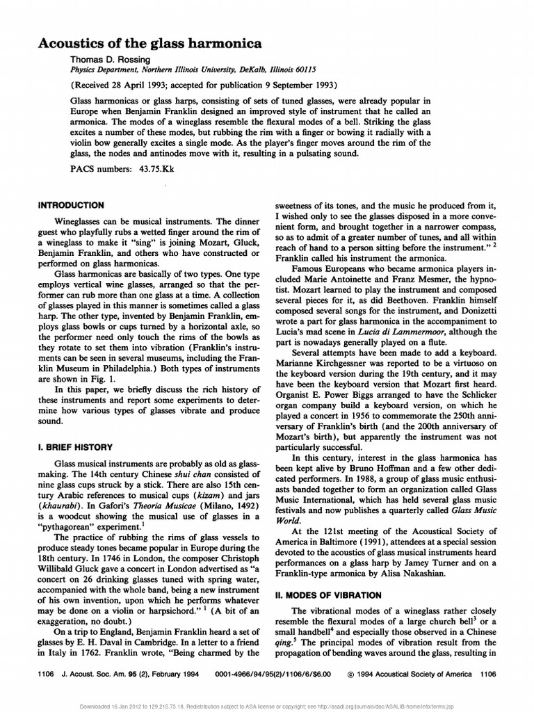 Acoustics of The Glass Harmonica | PDF
