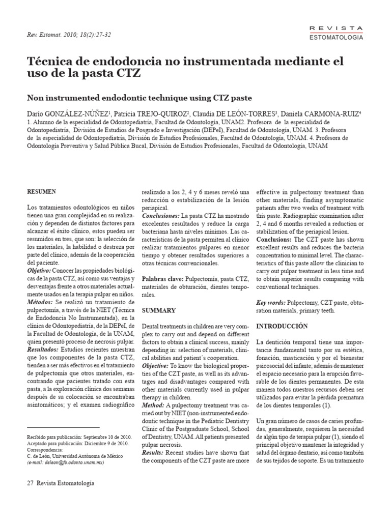 Técnica de Endodoncia No Instrumentada Mediante El Uso de Pasta CTZ | PDF | Medicina CLINICA ...