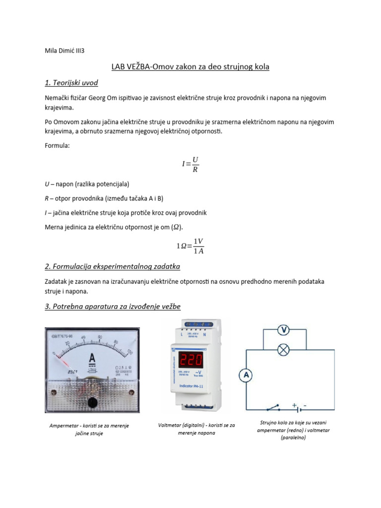 LAB VEŽBA Omov Zakon | PDF