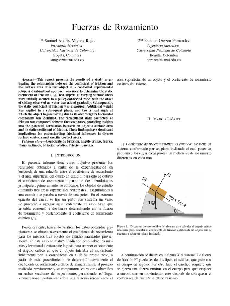 Estudio del Rozamiento y Área Superficial | PDF | Fricción | Fuerza