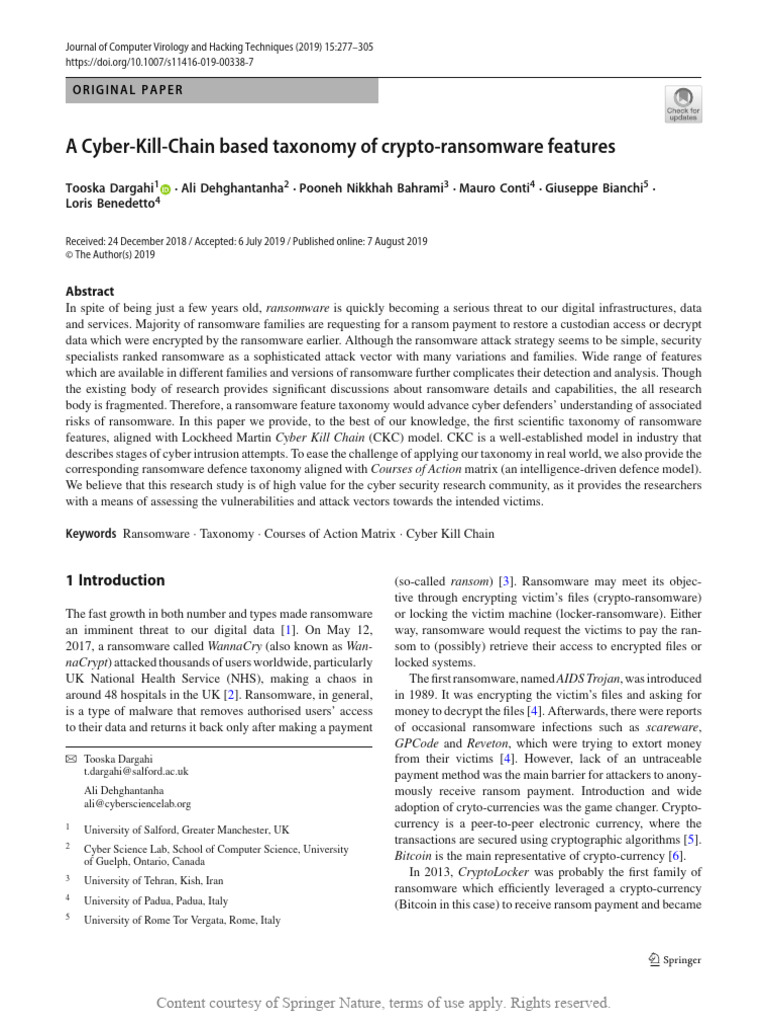 A Cyber-Kill-Chain Based Taxonomy of Crypto-Ransom | PDF | Ransomware ...