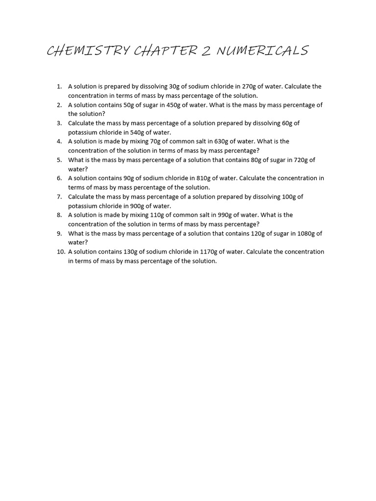 Chemistry Chapter 2 Numericals | PDF