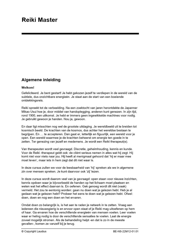 Algemene Inleiding Reiki Master BE | PDF