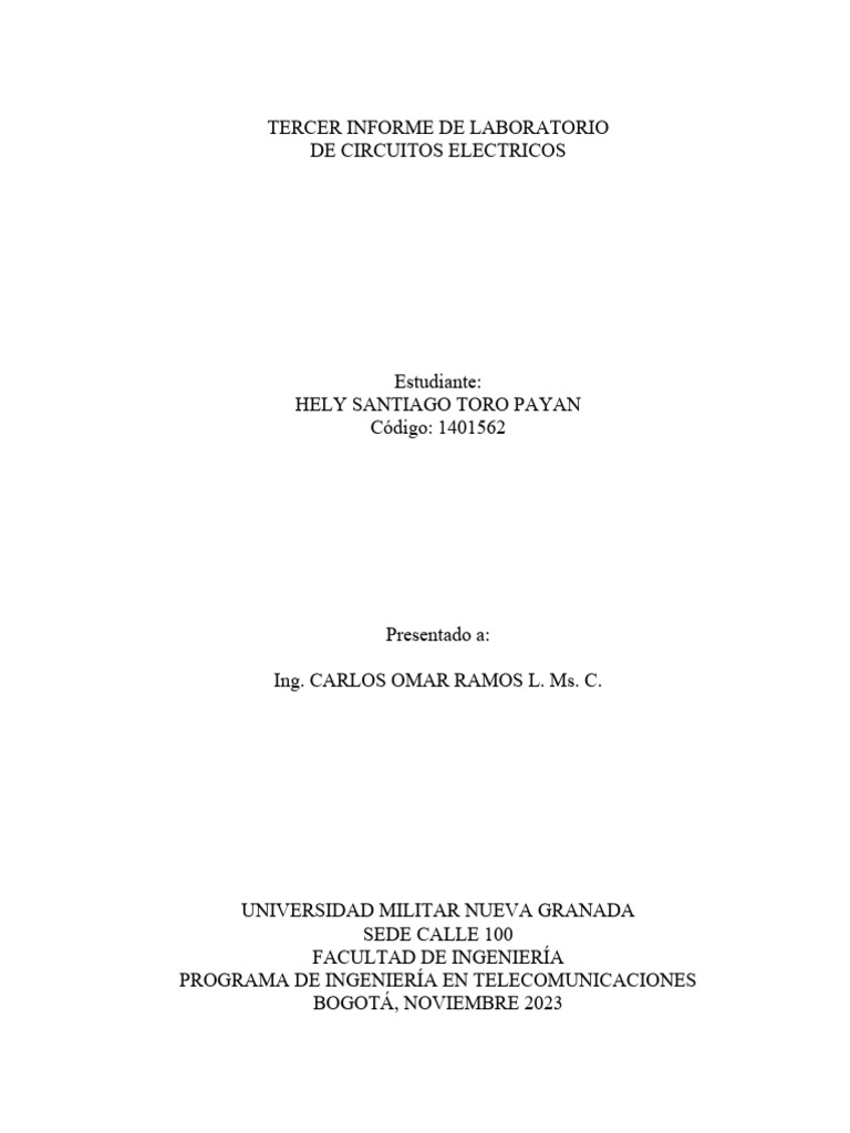 Tercer Informe Circuitos Electricos 2023 | PDF | Inductor | Condensador