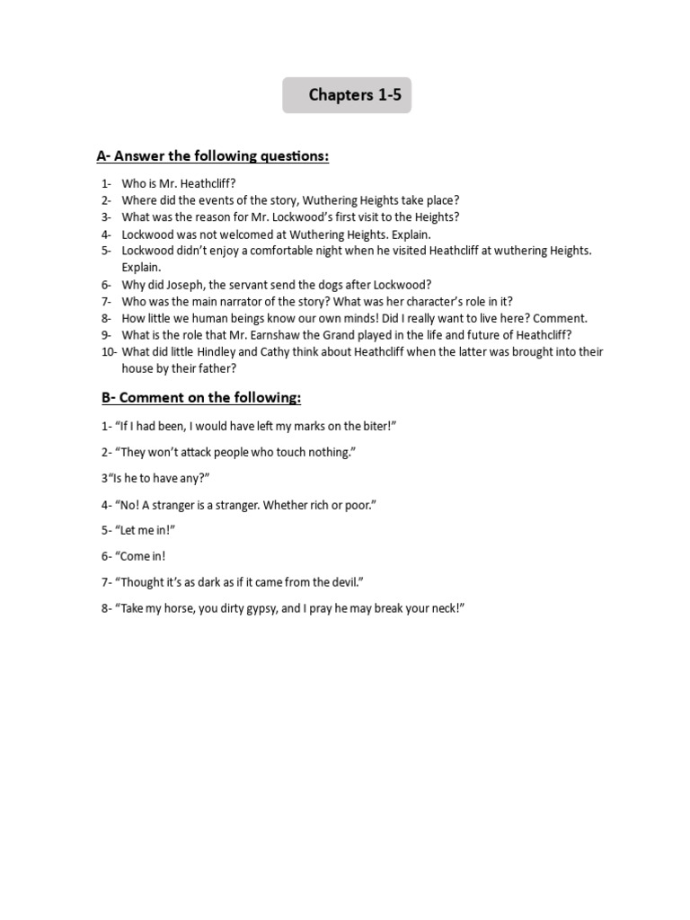 Wuthering Heights Study Guide | PDF | Heathcliff (Wuthering Heights ...
