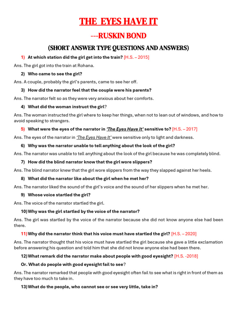 Questions & Answers on "The Eyes Have It" | PDF | Laughter