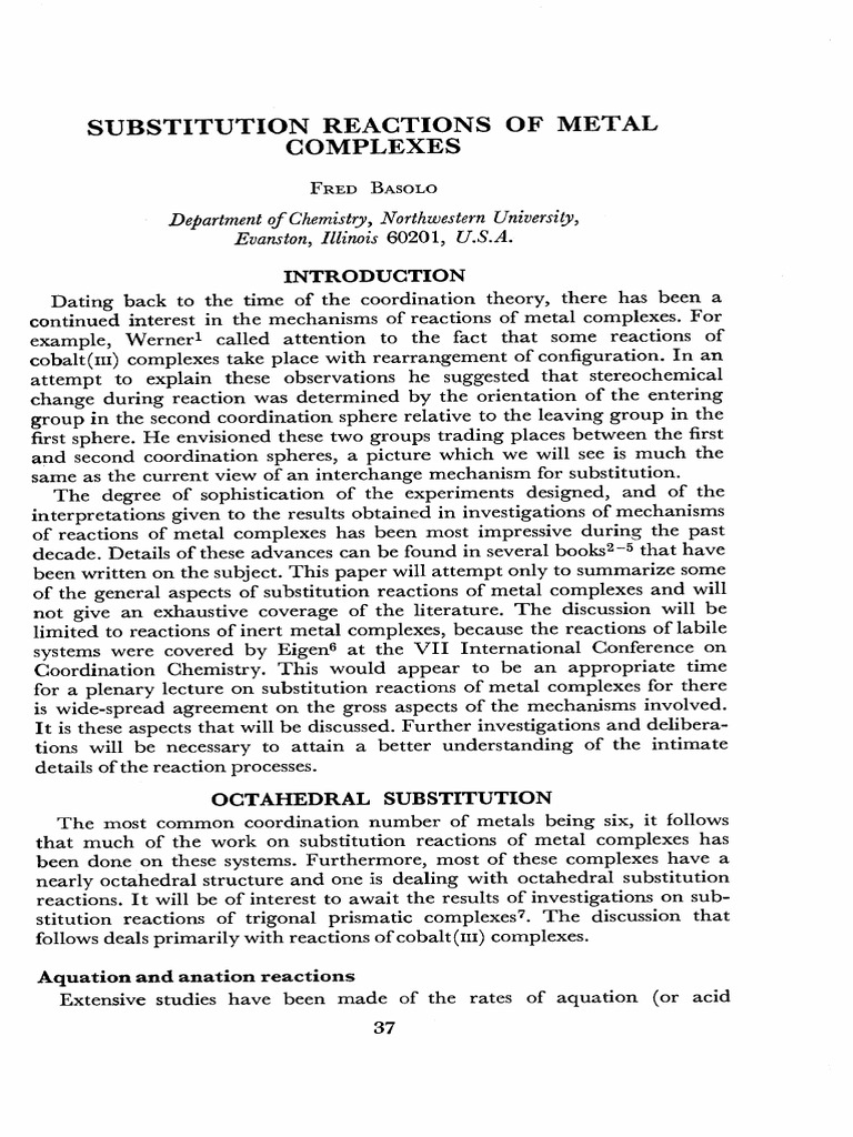 Substitution Reactions of Transition Metal Complexes | PDF | Hydroxide ...