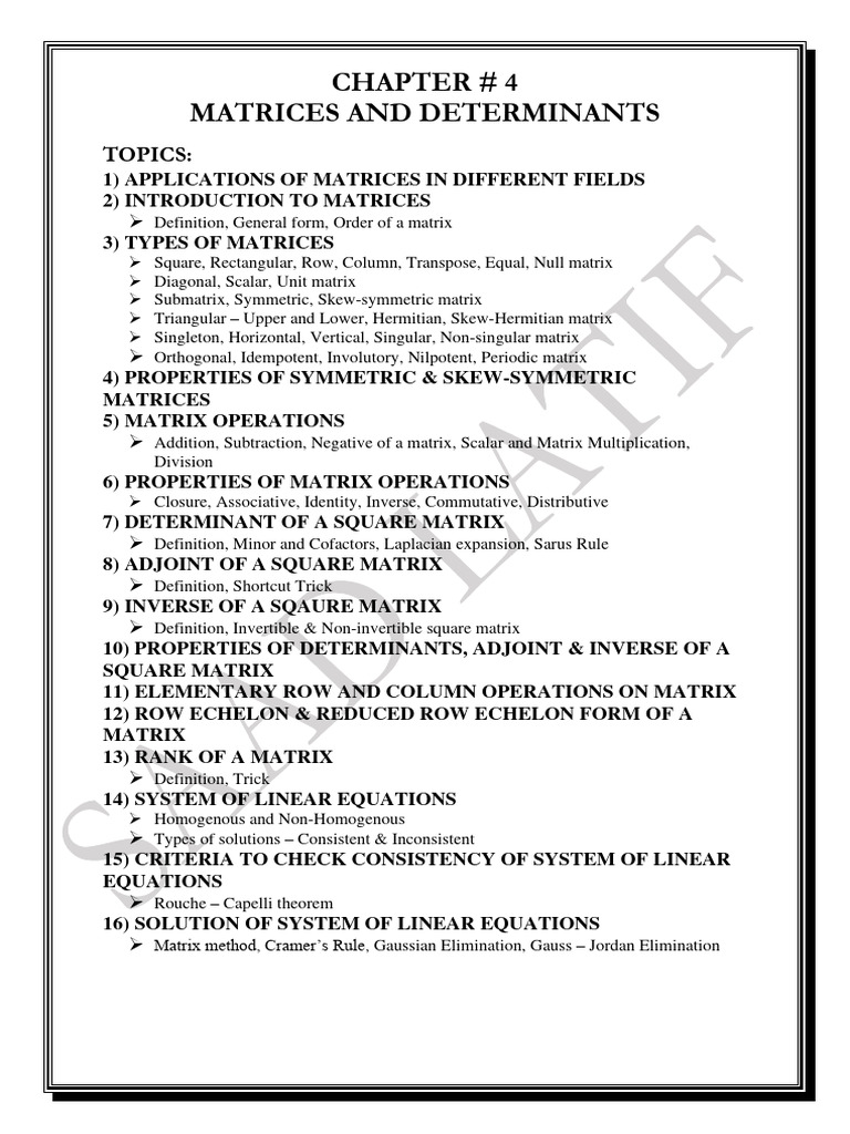 Chapter # 4 Matrices and Determinants | PDF | Matrix (Mathematics) | Determinant