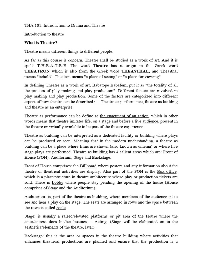 Tha 101 Note Intro To Theatre. | PDF | Theatre | Entertainment