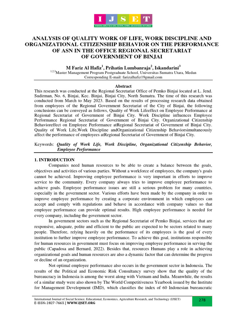 Analysis of Quality Work of Life Work Discipline A | PDF | Career ...