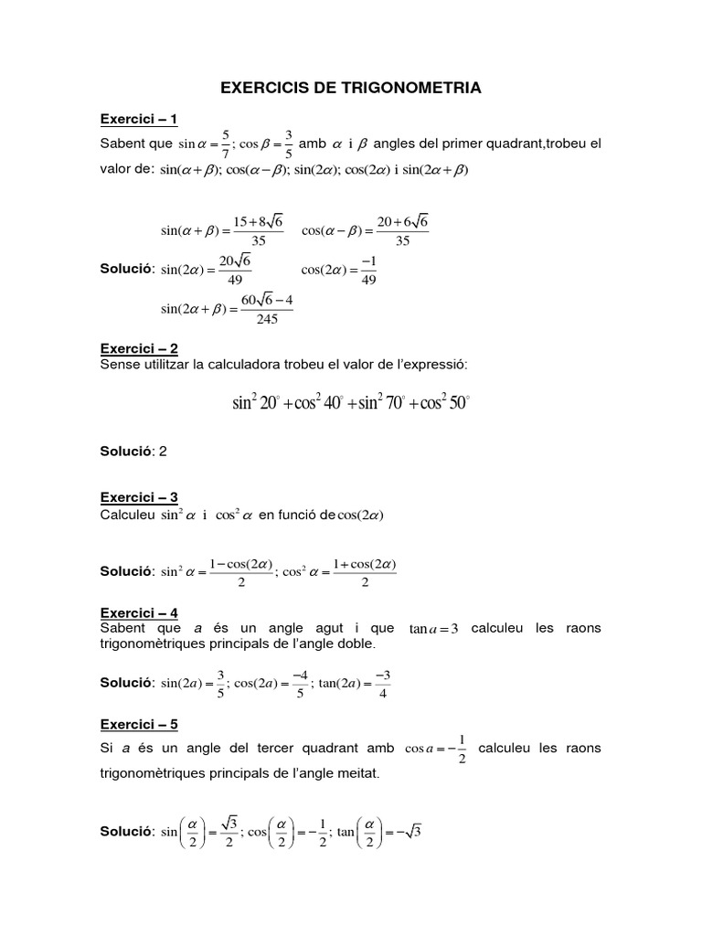 Exercicis de Trigonometria | PDF