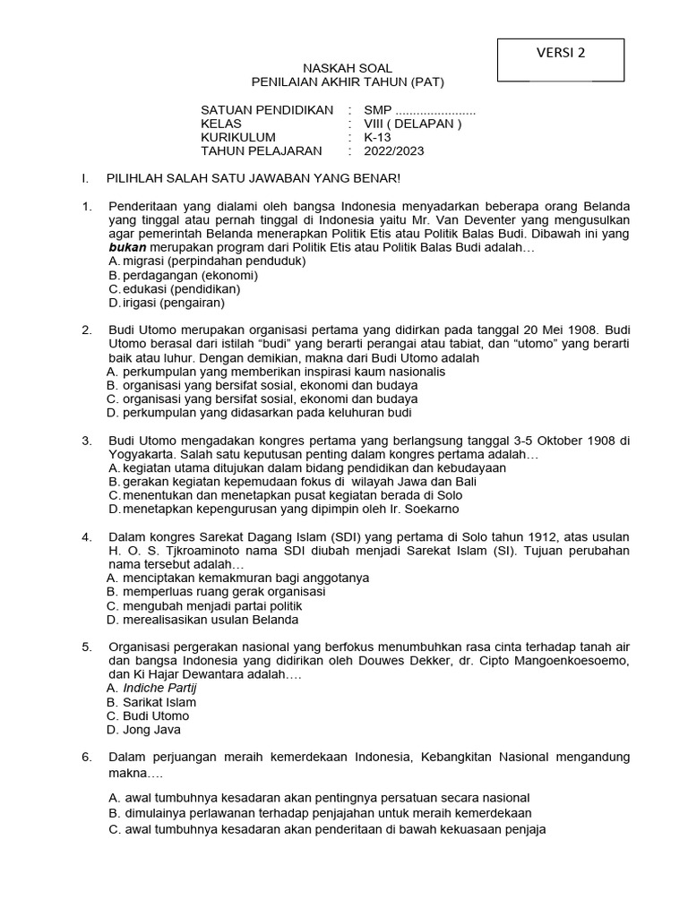 Naskah Soal Pat PPKN Kelas Viii - 2022-2023 | PDF