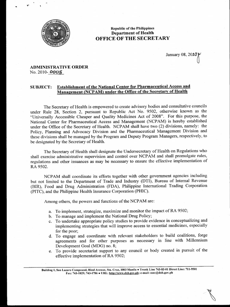 Administrative Order No. 2010 0005 | PDF