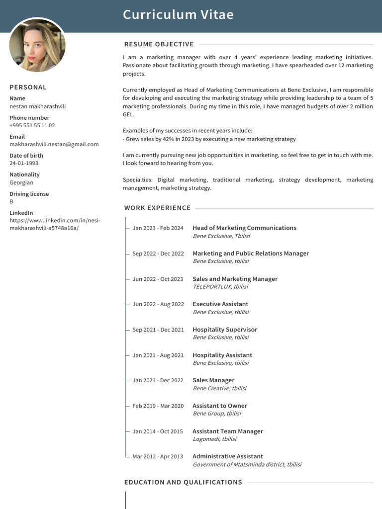 CV Nestan Makharashvili #1 | PDF | Marketing | Sales