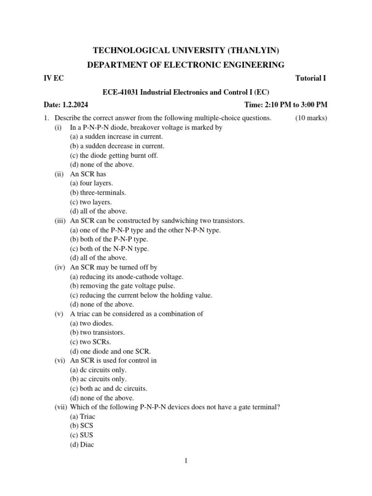 Ch 5 Thyristors Tutorial I Pdf Electromagnetism Electronics