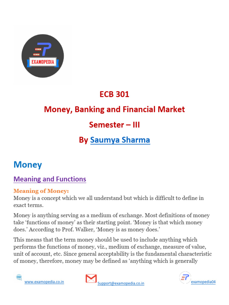 ECB 301 Notes (Examopedia) | PDF | Cost Of Living | Money Supply