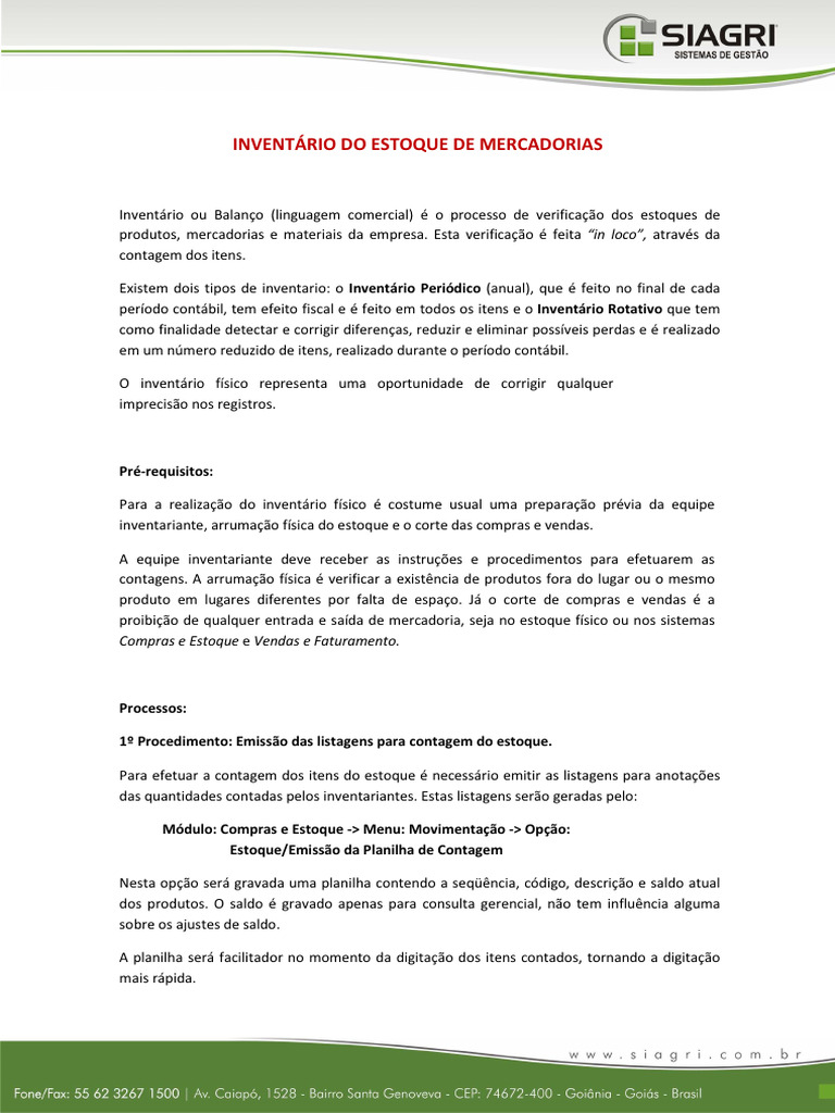 Procedimentos para Inventário de Estoque | PDF | Inventário | Contabilidade
