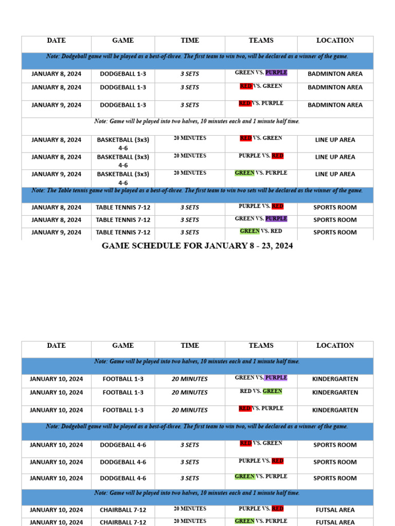 Games Schedule | Download Free PDF | Games Of Physical Skill | Leisure ...