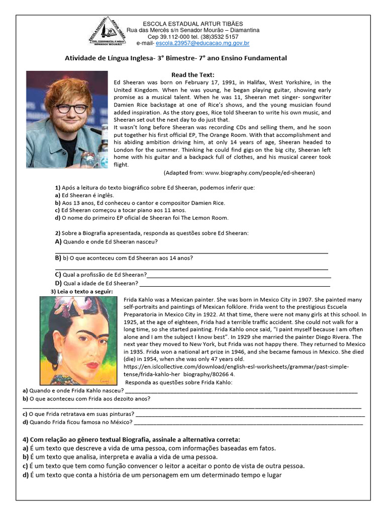 Atividade 7 Ano | PDF | The Arts